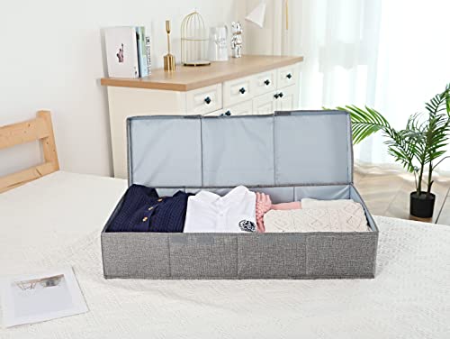 ohihuw Large Underbed Storage Bins With Lids, Foldable & Stackable Storage Drawer Organizer, Upgraded Cotton & Linen Storage Basket (Black)