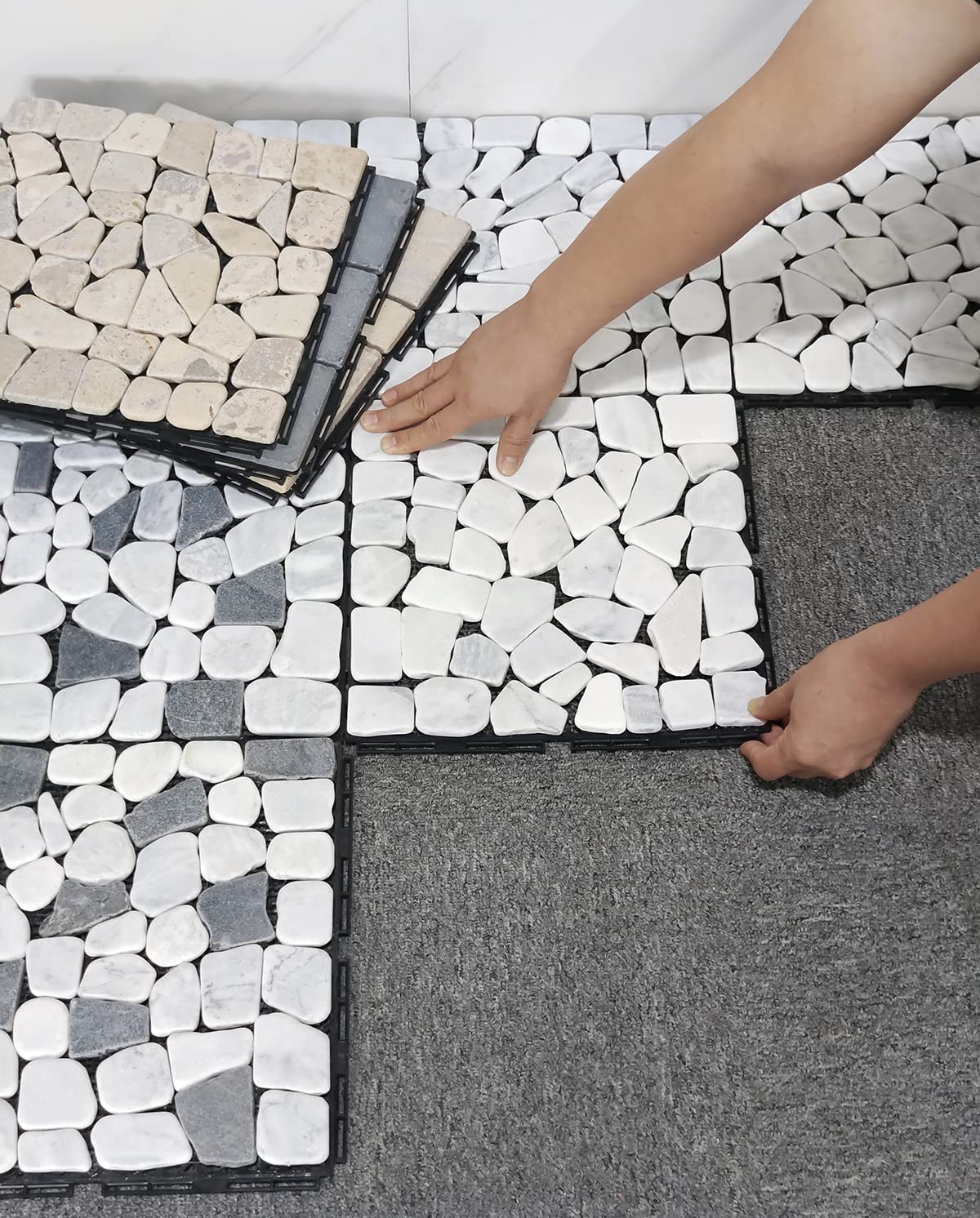 Deck Tile Natural Marble Flooring, Outdoor Garden Patio Balcony Deck Tile, All Weather DIY Interlocking Floor with Drainage Floor, (12"X12", White, 6)