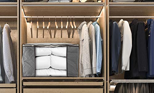 Eternal Living Blanket Storage Bags Set of 4 with Zipper & Window, Large Capacity Breathable Clothes Bag Organizer for Comforters, Blankets, Bedding - Handles and 4 Packs (Grey)