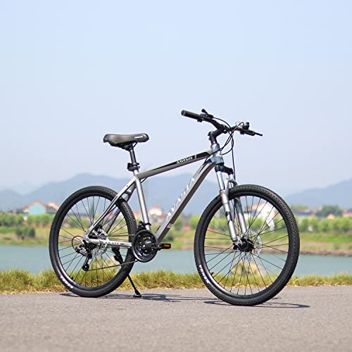 AVASTA Adult Mountain Bike 21-Speeds 26-Inch Wheels for Men and Wowen, Aluminum Frame Disc Brakes Mountain Bicycle, Front Suspension,Size S,Grey