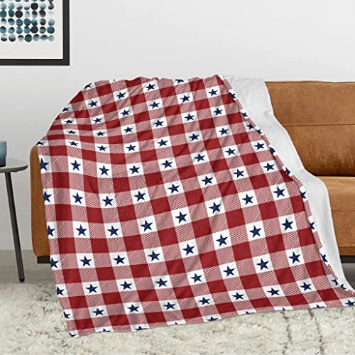 FJPT July 4th Throw Blanket Red White and Blue Stars Patriotic Party Blanket Lightweight Fuzzy Plush Cozy Soft Blanket for Travel Couch Bed Sofa Gift 30"X40"