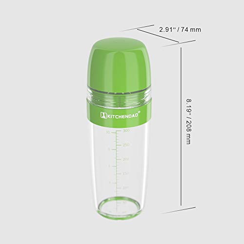 2 in 1 Salad Dressing Shaker Container with Citrus Juicer, Dripless Pour, Leak-free, Soft Grip, Dishwasher Safe, BPA Free, Homemade Salad Dressing Bottle Mixer Measure, 350ml (1-1/2 Cups)