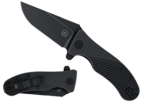 Off-Grid Knives - Baby Rhino Blackout, Legal Carry EDC Compact Folding Knife w. Sandvik 14C28N Blade Steel, G10 Scales, Deep Carry Left and Right Hand, Built Like A Tank