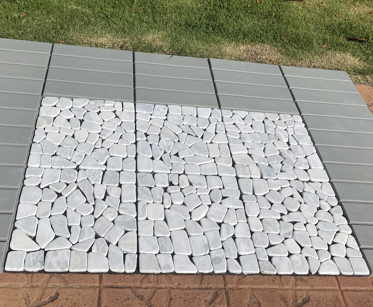 Deck Tile Natural Marble Flooring, Outdoor Garden Patio Balcony Deck Tile, All Weather DIY Interlocking Floor with Drainage Floor, (12"X12", White, 6)
