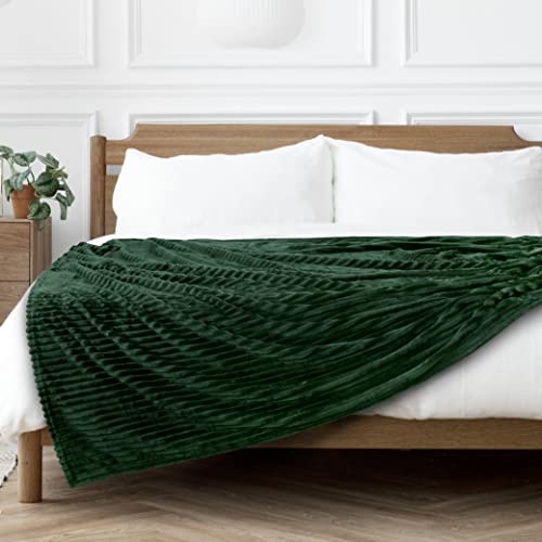 PAVILIA Cozy Fleece Blanket Throw | Fuzzy, Super Soft, Plush, Luxury Flannel Throw | Warm Ribbed Microfiber Blanket for Sofa Couch Bed (Emerald Green, 50x60 inches)