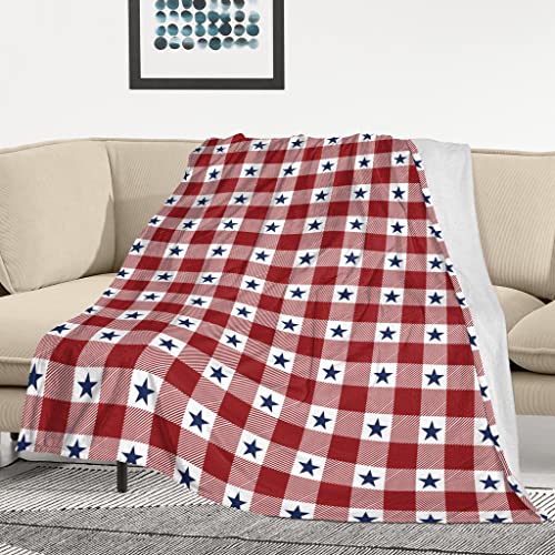 FJPT July 4th Throw Blanket Red White and Blue Stars Patriotic Party Blanket Lightweight Fuzzy Plush Cozy Soft Blanket for Travel Couch Bed Sofa Gift 30"X40"