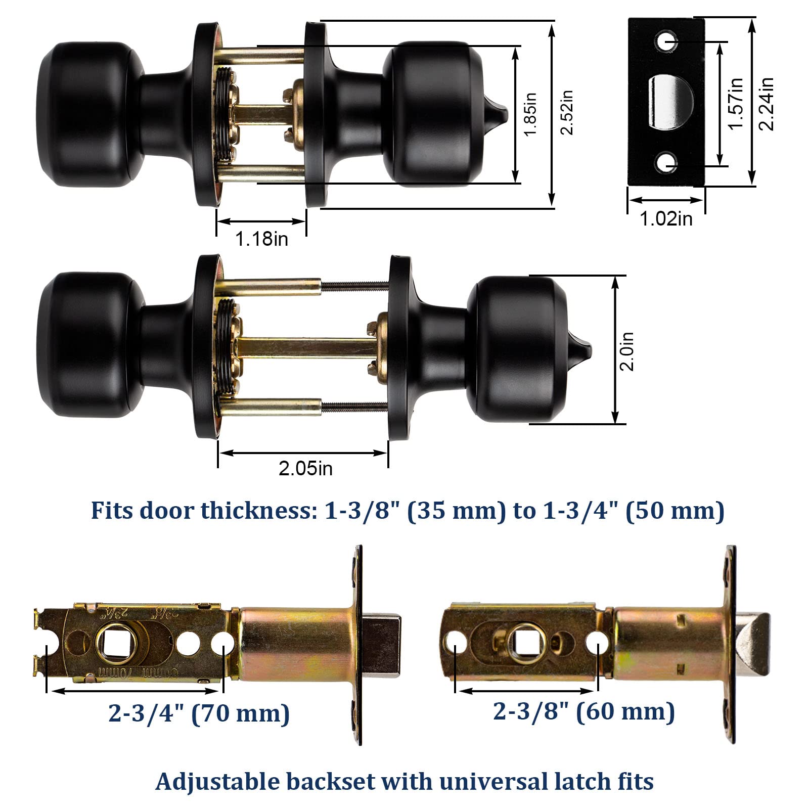 GRAUERHUND 10 Pack Matte Black Door Knobs Privacy Interior Lock Passage Bedroom Bathroom Keyless Doorknob Door Handle Lockset Hardware and Instruction Included