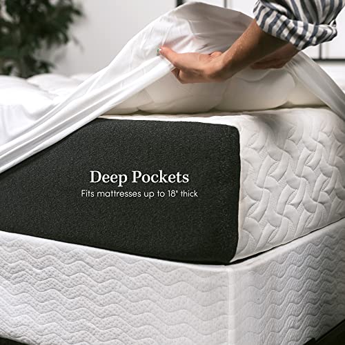 ExceptionalSheets Pillow Top Mattress Pad | Found in Marriott Hotels with Fitted Skirt and 18" Deep Pockets | Supportive Pillowtop Mattress Pad Cover with Additional Layer of Cluster Fiber | Queen