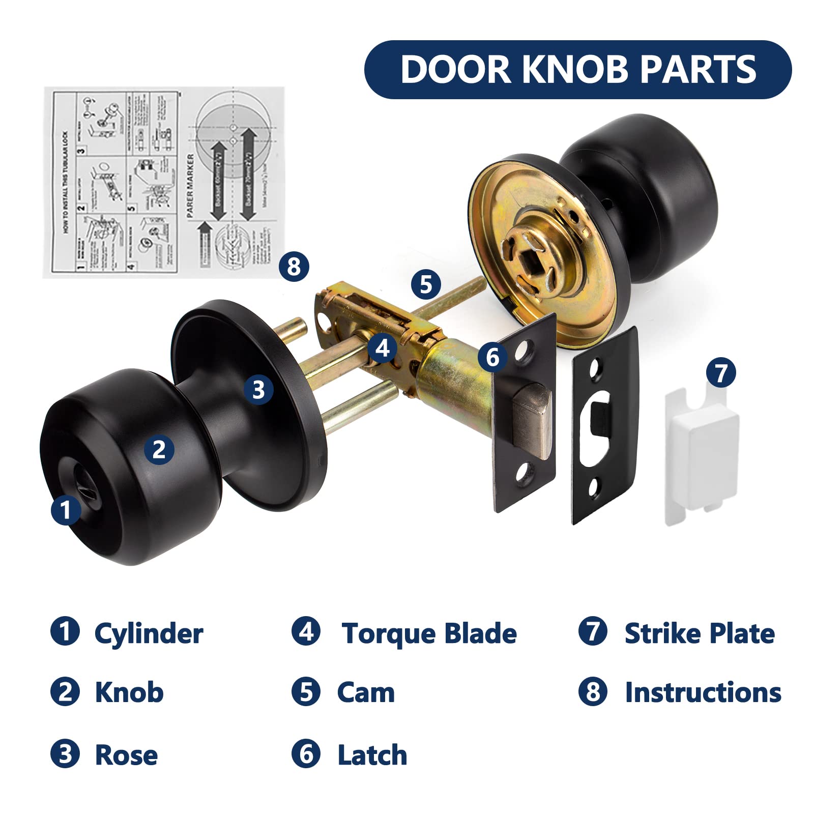 GRAUERHUND 10 Pack Matte Black Door Knobs Privacy Interior Lock Passage Bedroom Bathroom Keyless Doorknob Door Handle Lockset Hardware and Instruction Included
