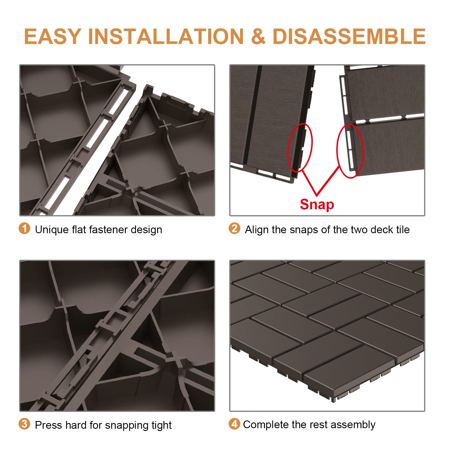 Goovilla Plastic Interlocking Deck Tiles, 9 Pack Outdoor Patio Flooring, 12"x12" Interlocking Decking Tile Outdoor All Weather Use, Waterproof Patio Pavers for Pool Balcony Backyard Porch, Dark Coffee