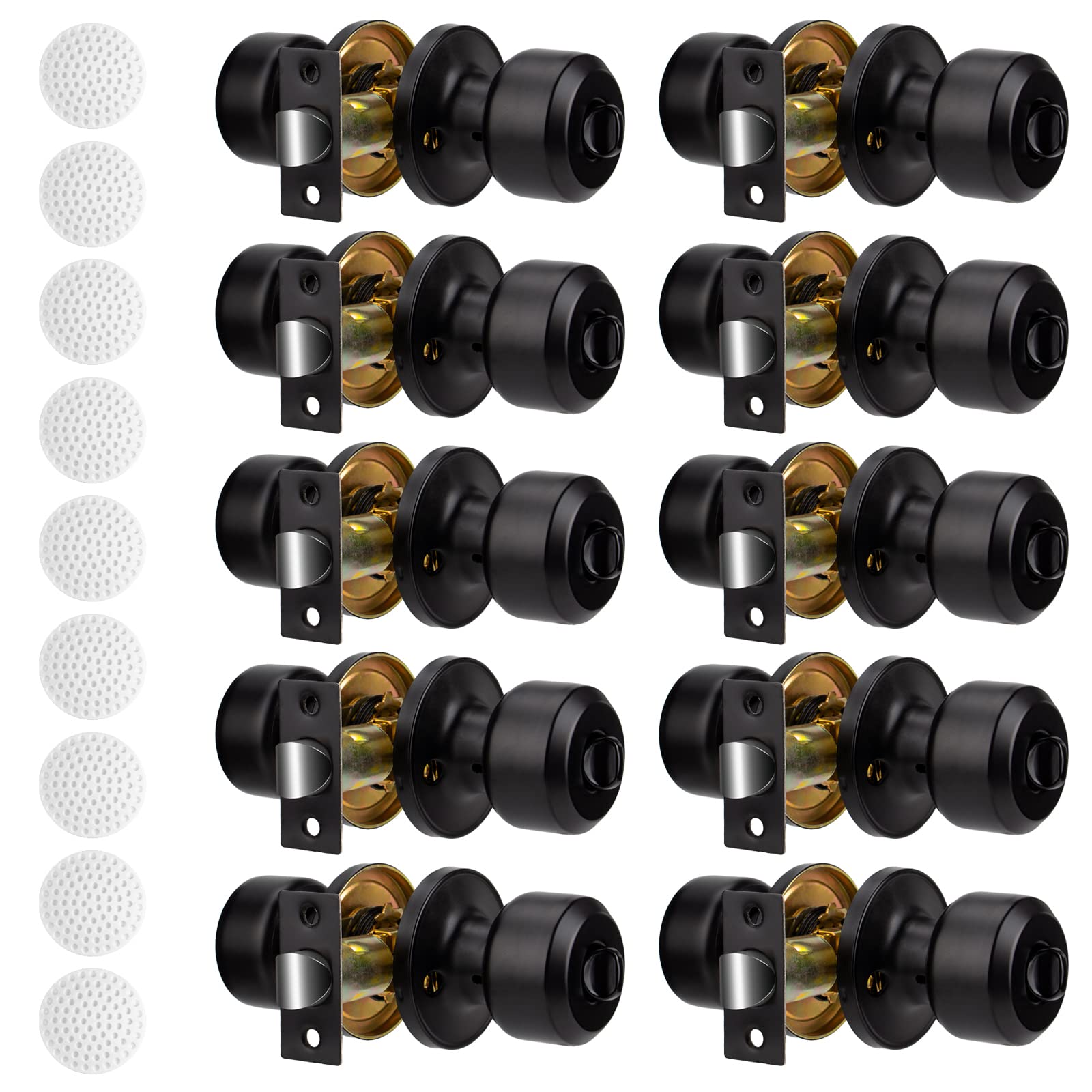 GRAUERHUND 10 Pack Matte Black Door Knobs Privacy Interior Lock Passage Bedroom Bathroom Keyless Doorknob Door Handle Lockset Hardware and Instruction Included