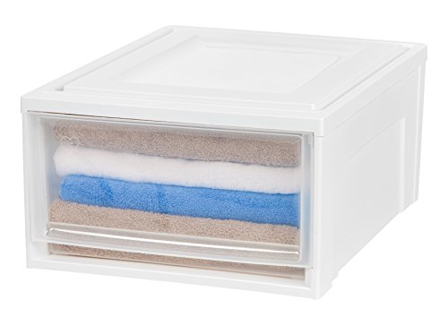 IRIS USA 29.2 L (30.9 US Qt.) Plastic Under Bed Storage Containers with Sliding Organizer Drawers, Stackable Storage Bin for Clothes Linens and Shoes, White