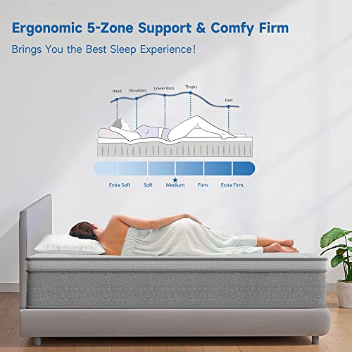 Natsukage 10 Inch Twin Mattress Hybrid Mattress Cooling Gel Infused Memory Foam and Pocket Innerspring Mattress Bed in a Box CertiPUR-US Certified