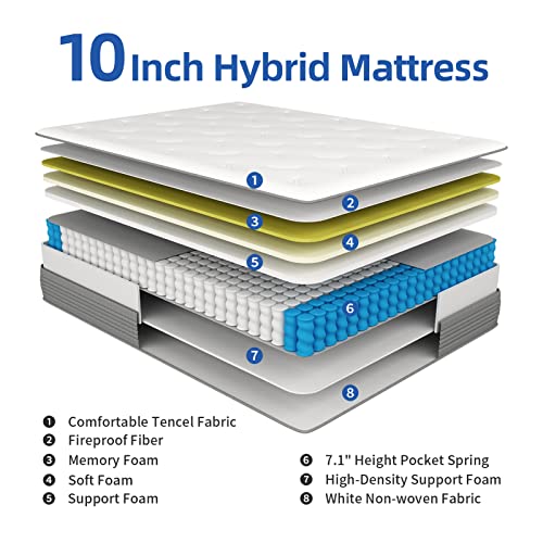 Queen Mattress,10" Memory Foam Hybrid Mattress with Pocket Spring,Medium-Firm Foam Mattress Tight Top Mattress Sleep Motion Isolation, Supportive & Pressure Relief,Queen Mattress-in-a-Box by DIGLANT