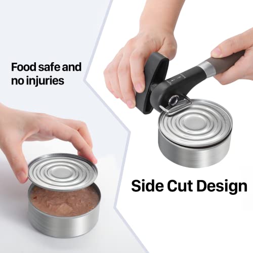 Can Opener Smooth Edge, Side Cut Can Opener Manual with Durable Sharp Blade, Safe Cut Manual Can Opener with Non-Slip Rubber Knob, Side Can Opener with Comfortable Grip Handle