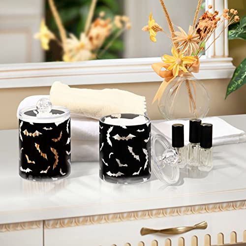 Swarm Of Bats on The Black Background Clear Plastic Storage Jars with Lids, Bathroom Vanity Storage Organizer Holder Canister for Cotton Swabs,Makeup Sponges, Flossers,Bath Salts,4 Pack