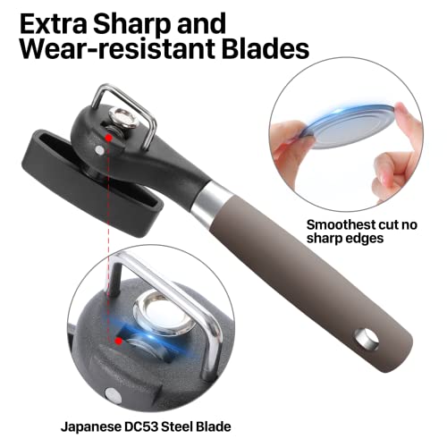 Can Opener Smooth Edge, Side Cut Can Opener Manual with Durable Sharp Blade, Safe Cut Manual Can Opener with Non-Slip Rubber Knob, Side Can Opener with Comfortable Grip Handle