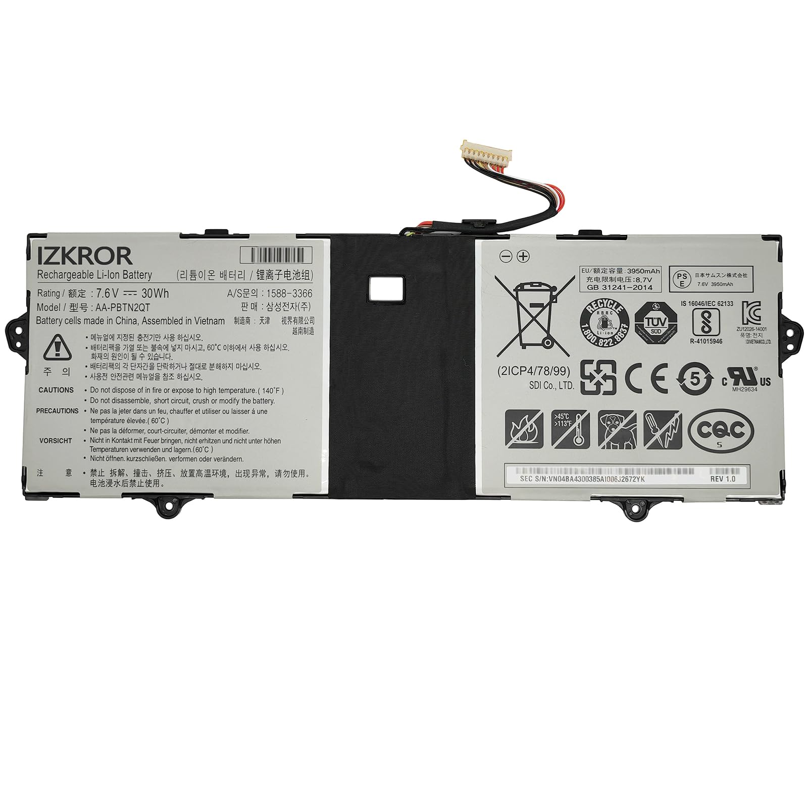 IZKROR AA-PBTN2QT 30Wh 3950mAh Battery Replacement for Samsung Notebook 9 900X3N-K03 900X3N-K04 NP900X3N NP900X3N-K01HK NT900X5Y NT900X5Y-A59A NT900X3N NT900X3Y NT901X5N NT900X5Y Series 7.6V