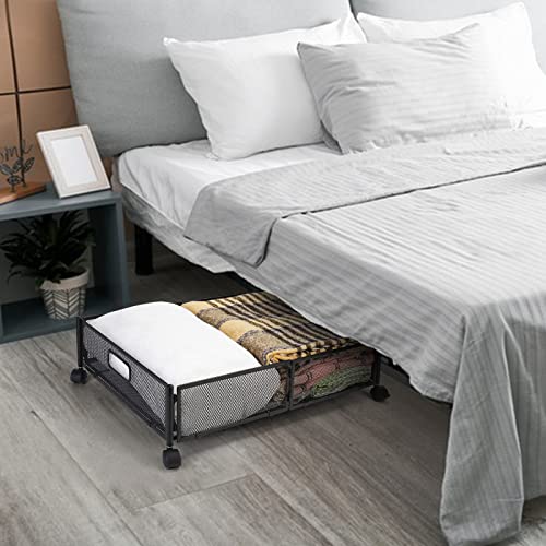 SubClap Under Bed Storage Container with Wheels 1 Pack, Underbed Rolling Drawer Storage Organizer for Clothes Shoes Blankets Books, Metal Underbed Drawer Cart for Bedroom, 23.6" L x 15.9" W x 6.42" H