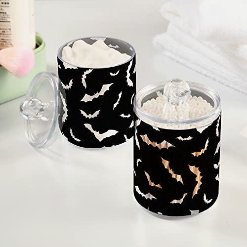 Swarm Of Bats on The Black Background Clear Plastic Storage Jars with Lids, Bathroom Vanity Storage Organizer Holder Canister for Cotton Swabs,Makeup Sponges, Flossers,Bath Salts,4 Pack