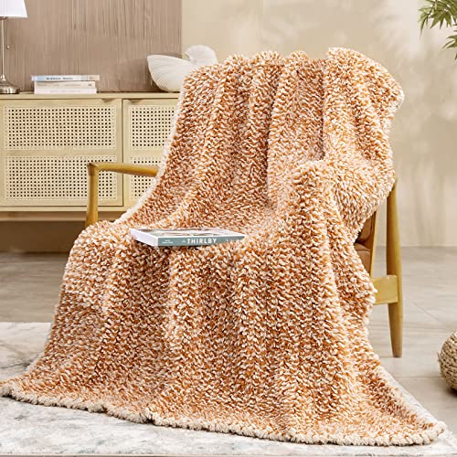 Lynnlov Throw Blanket, Super Soft Fuzzy Blanket for Couch, Sofa, Bed, Washable Lightweight Faux Rabbit Fur Blanket, Fluffy Thick Shaggy Warm Blanket with Laundry Bag, 50" x 60", Orange