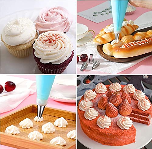 Piping Bag and Tips Set, Cake Piping Set for Baking with Reusable Piping Bags and Tips, Standard Converters, Silicone Rings, Decorating Supplies for Deviled Egg, Cake, Cupcake and Cookie Icing