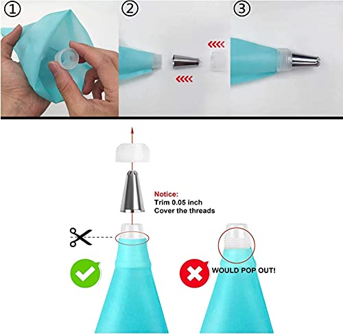 Piping Bag and Tips Set, Cake Piping Set for Baking with Reusable Piping Bags and Tips, Standard Converters, Silicone Rings, Decorating Supplies for Deviled Egg, Cake, Cupcake and Cookie Icing