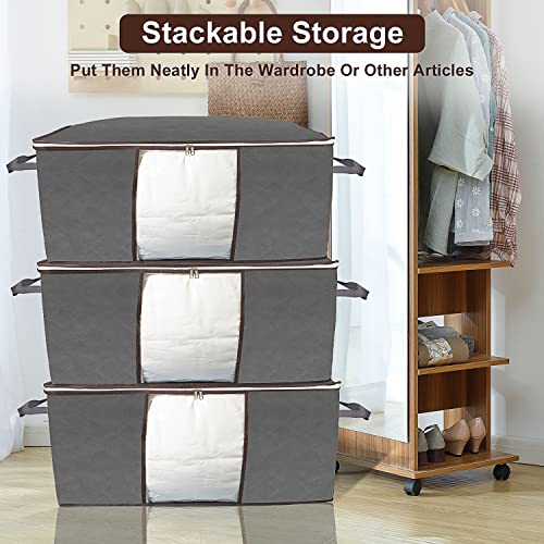 Ragestor ppliessu 90L large clothes storage container closet organizer storage bags for clothes under bed storage bin organizer for closet shelves basement(3pack,grey
