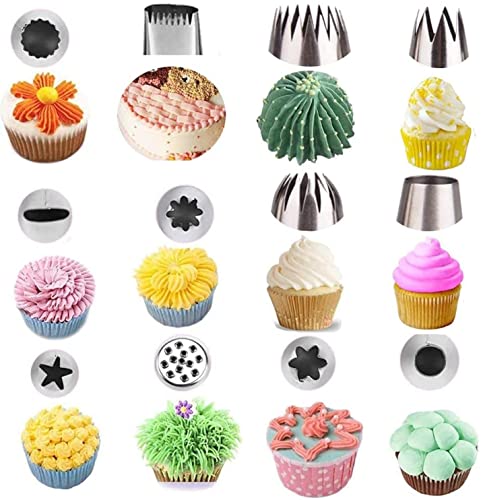 Piping Bag and Tips Set, Cake Piping Set for Baking with Reusable Piping Bags and Tips, Standard Converters, Silicone Rings, Decorating Supplies for Deviled Egg, Cake, Cupcake and Cookie Icing