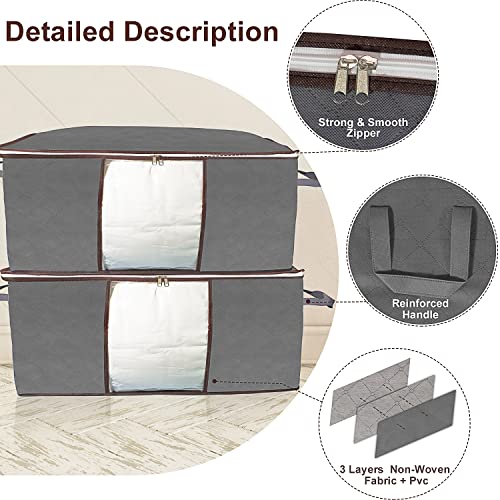 Ragestor ppliessu 90L large clothes storage container closet organizer storage bags for clothes under bed storage bin organizer for closet shelves basement(3pack,grey