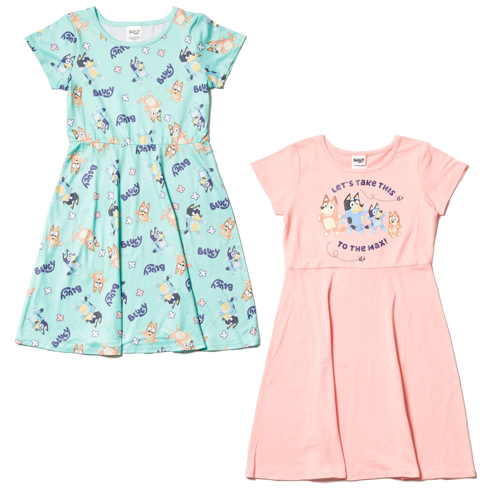 Bluey Mom Dad Bingo Toddler Girls 2 Pack Skater Dresses 5T Blue