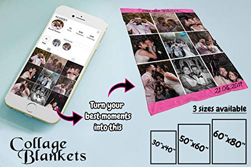 Custom Collage Fleece Blanket, Ships from US - Print Your Pictures (3 Photos) - Personalized Collage Throw Blanket for Women, Men, Cats, Dogs