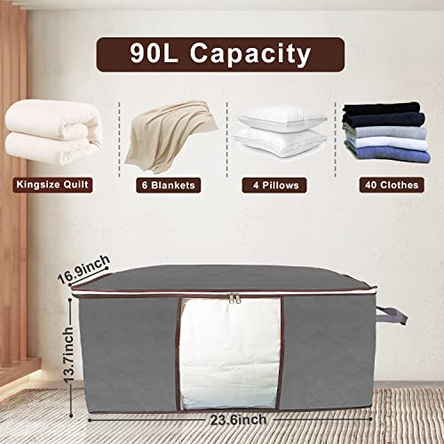 Ragestor ppliessu 90L large clothes storage container closet organizer storage bags for clothes under bed storage bin organizer for closet shelves basement(3pack,grey