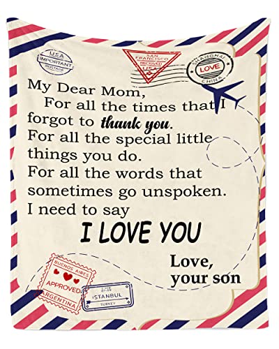 Valporia Gifts for Mom from Son Valentines Day Gifts for Mom Mom Gifts for Birthday from Husband Presents for Mom Who Has Everything Fuzzy Fleece Blanket with Letter Warm Soft
