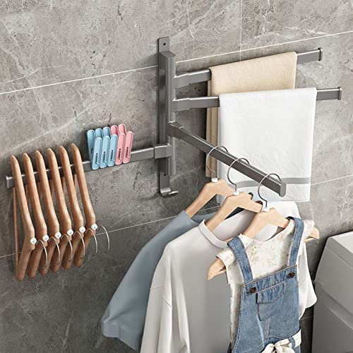 Matte Black Swivel Towel Bar, Wall Mounted Bathroom Towel Rack Well Structured Rustproof with Auxiliary Sticker for Corridor for Lobby (5 Arms)