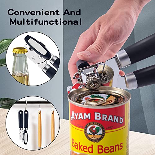 Can Opener Manual with Magnet,Hand Held Can Opener Smooth Edge,Strong Good Grips Safety Can Opener Heavy Duty for Safe Cut,Handheld Manual Can Opener with Sharp Cutting Wheel,Black