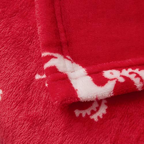 FY FIBER HOUSE Christmas Home Decor Flannel Fleece Throw Blanket for Couch Sofa with Reindeer Print,50"X60", Red