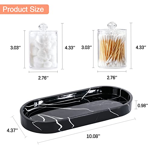 Bathroom Vanity Tray, 2 Pack Acrylic Qtip Holder Dispenser Canister Apothecary Jars with Lid,Bathroom Tray Organizer Storage for Perfume Jewelry Candle Cotton Ball Cotton Swab Cotton Round Pads