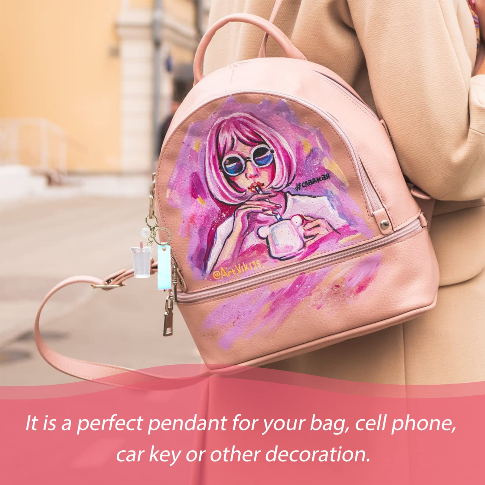 PRETYZOOM Kawaii Liquid Keychain Boba Tea Unicorn Keychain Floating Liquid Quicksand Milk Tea Keychain Lucky Bottle Keychain for Women
