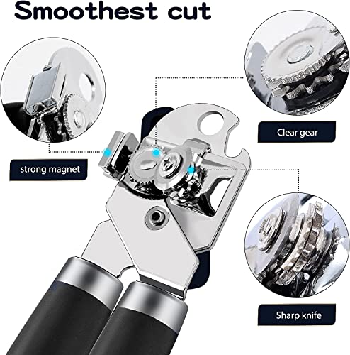 Can Opener Manual with Magnet,Hand Held Can Opener Smooth Edge,Strong Good Grips Safety Can Opener Heavy Duty for Safe Cut,Handheld Manual Can Opener with Sharp Cutting Wheel,Black