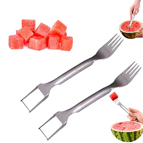2pcs 2 in 1 Watermelon Slicing Knife, 2023 New Watermelon Slicing Summer Watermelon Fruit Cutting Fork, Double Ended Stainless Steel Fruit Fork Slicing Knife for Party Gathering