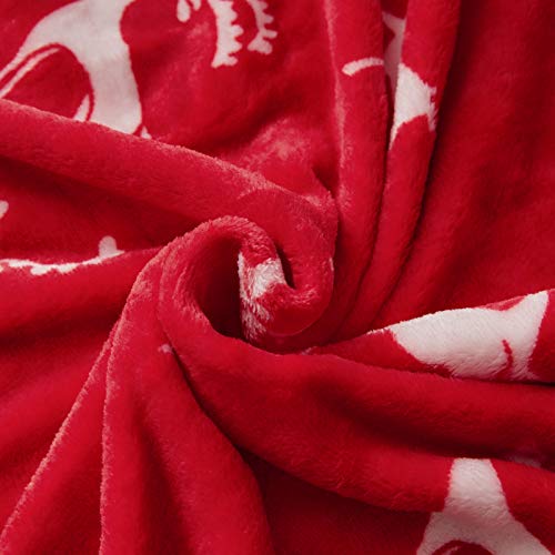FY FIBER HOUSE Christmas Home Decor Flannel Fleece Throw Blanket for Couch Sofa with Reindeer Print,50"X60", Red