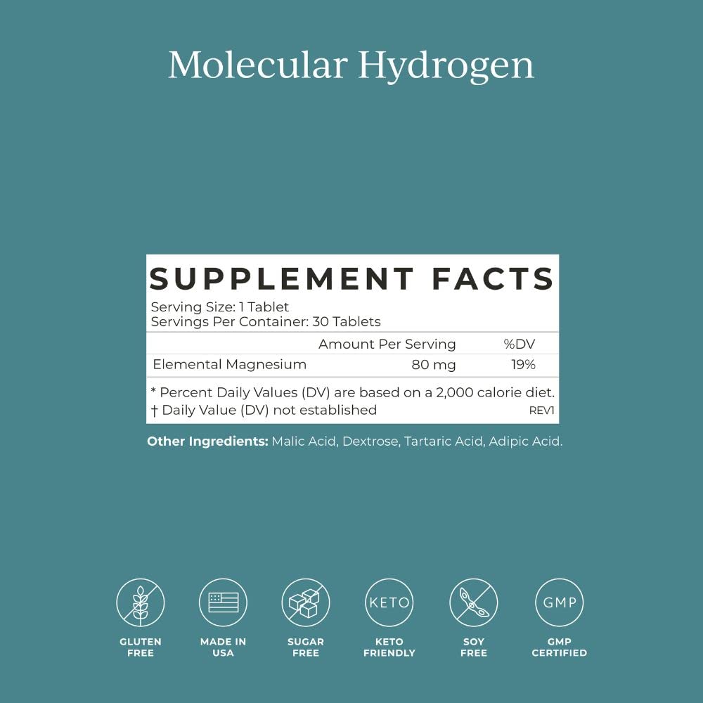 CYMBIOTIKA Molecular Hydrogen Water Tablets with Magnesium, Energy Boost, Gluten Free, Keto Antioxidant Drink, Fast Dissolving Supplements, Helps Fight Inflammation & Stress 30 Tablets, 12 ppm