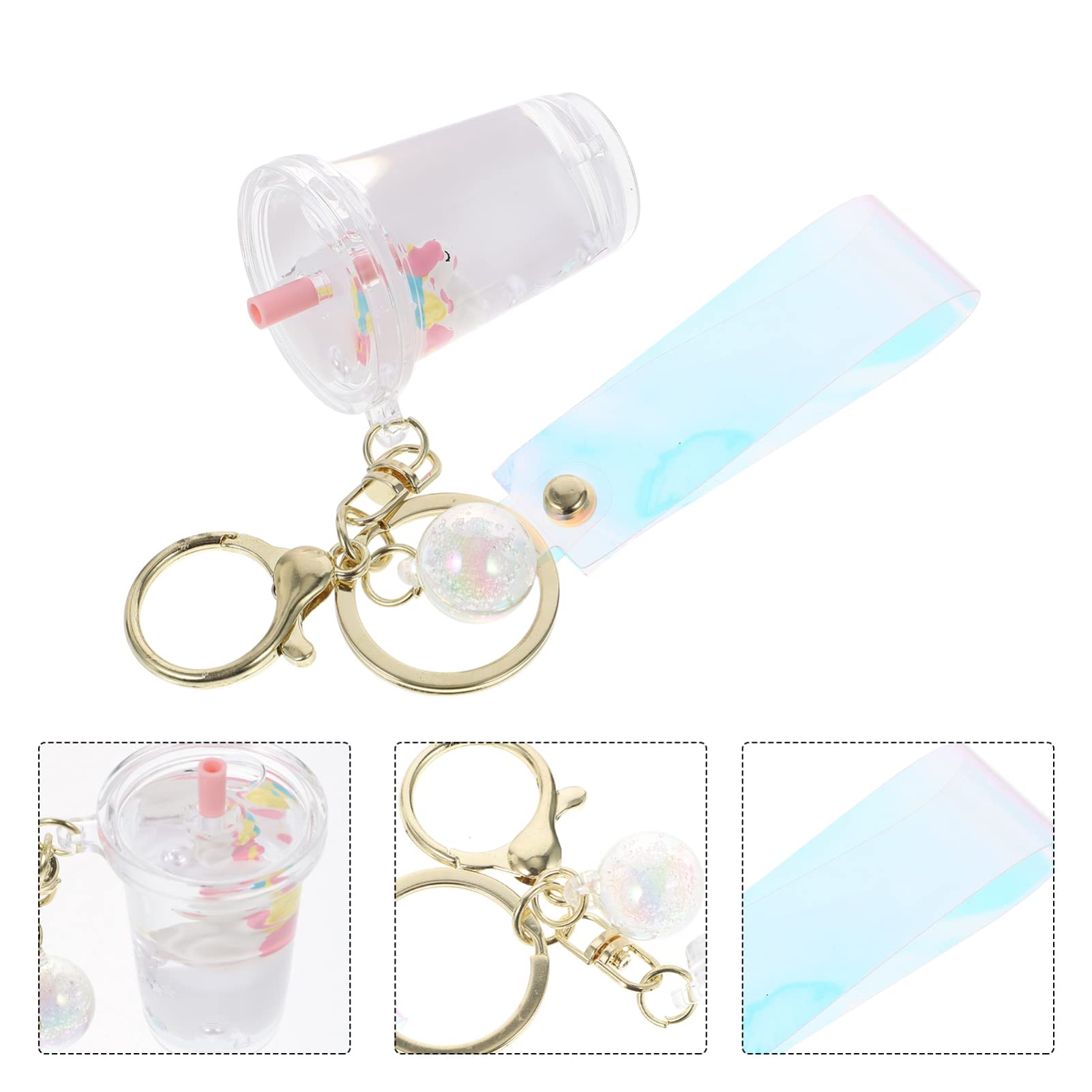 PRETYZOOM Kawaii Liquid Keychain Boba Tea Unicorn Keychain Floating Liquid Quicksand Milk Tea Keychain Lucky Bottle Keychain for Women