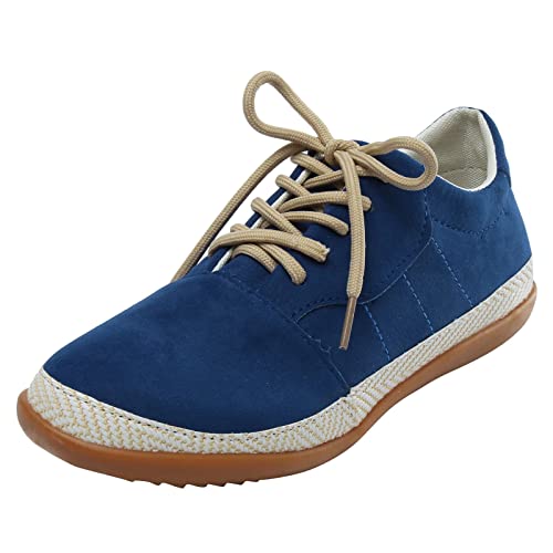 Soft-Toe Women Sneakers Slip On Wide Single Up Women Shoes Lace Casual Suede Toe Breathable Comfortable Flat (Blue, 9)