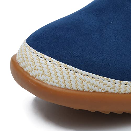 Soft-Toe Women Sneakers Slip On Wide Single Up Women Shoes Lace Casual Suede Toe Breathable Comfortable Flat (Blue, 9)