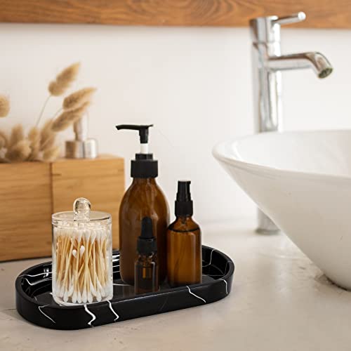 Bathroom Vanity Tray, 2 Pack Acrylic Qtip Holder Dispenser Canister Apothecary Jars with Lid,Bathroom Tray Organizer Storage for Perfume Jewelry Candle Cotton Ball Cotton Swab Cotton Round Pads