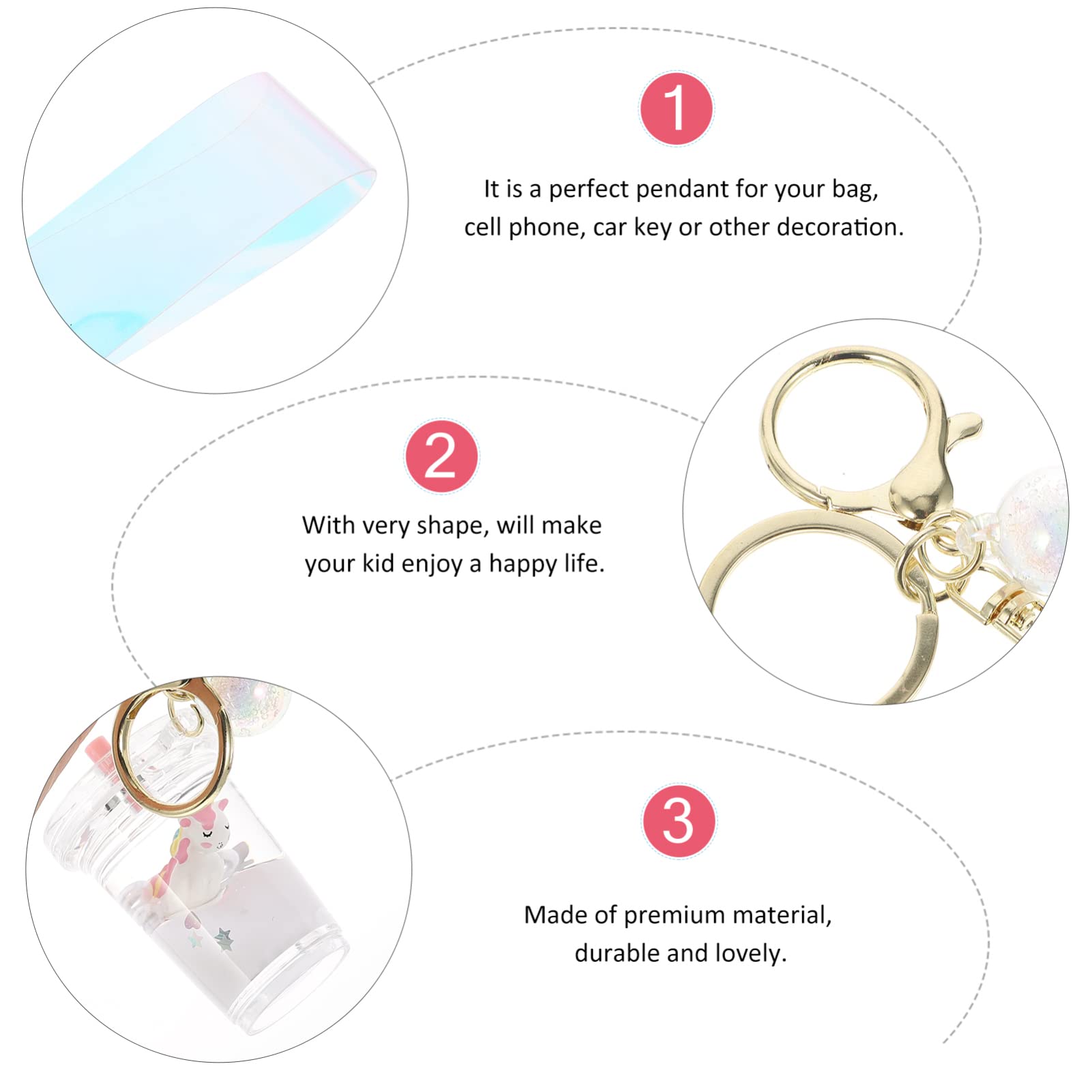 PRETYZOOM Kawaii Liquid Keychain Boba Tea Unicorn Keychain Floating Liquid Quicksand Milk Tea Keychain Lucky Bottle Keychain for Women