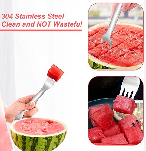 2pcs 2 in 1 Watermelon Slicing Knife, 2023 New Watermelon Slicing Summer Watermelon Fruit Cutting Fork, Double Ended Stainless Steel Fruit Fork Slicing Knife for Party Gathering
