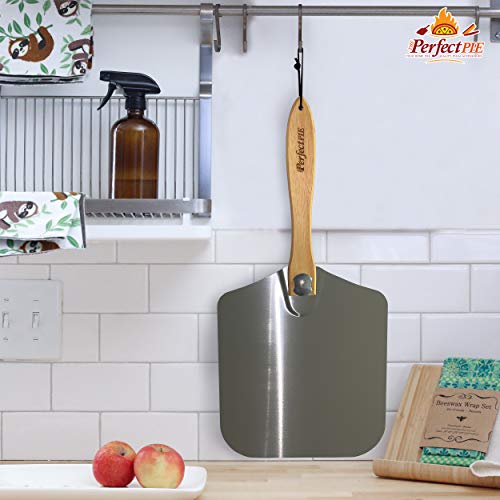 THE PERFECT PIE Premium Pizza Peel 12" x 14" Aluminum Pizza Paddle with Foldable Handle for Storage and 14β Rocker Cutter with Protective Cover. Gourmet Spatula and Cutter Set for Homemade Pizza.